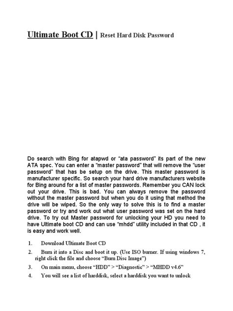 Ultimate Boot Cd Reset Hard Disk Password Pdf Booting Hard Disk Drive