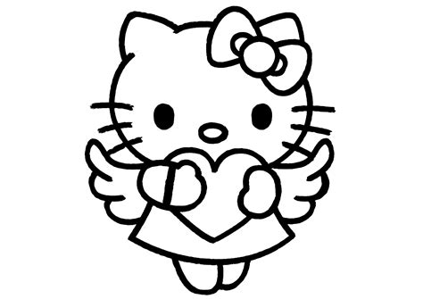 Hello Kitty As A Little Angel Carrying A Heart Hello Kitty Coloring Pages