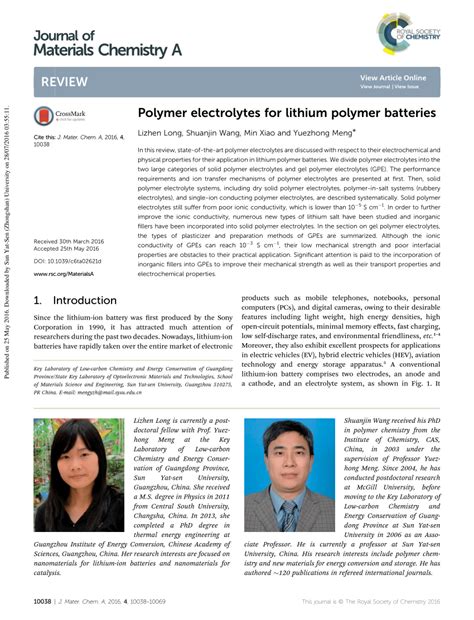 Pdf Polymer Electrolytes For Lithium Polymer Batteries