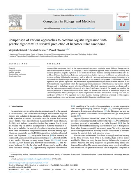 Pdf Comparison Of Various Approaches To Combine Logistic Regression With Genetic Algorithms In