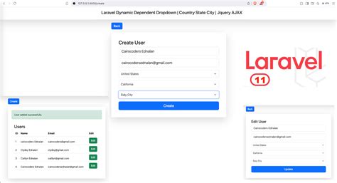 Laravel Dynamic Dependent Dropdown Country State City Jquery Ajax Tutorial101