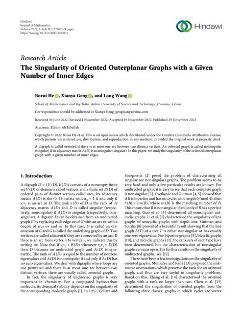 Pdf The Singularity Of Oriented Outerplanar Graphs With A Given