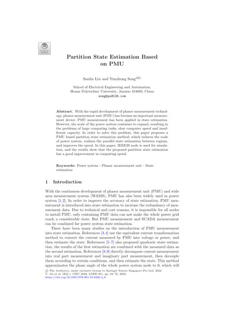 Pdf Partition State Estimation Based On Pmu