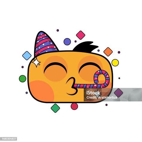 Vector Cartoon Cute Partying Face Emoji Isolated Illustration Stock