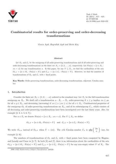 Pdf Combinatorial Results For Order Preserving And Order Decreasing