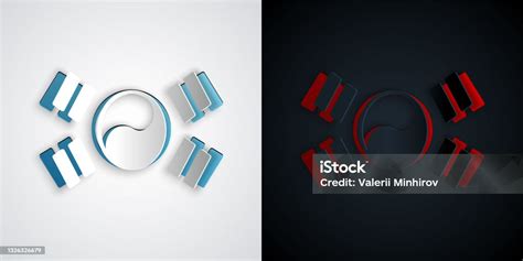 종이 는 회색과 검은 색 배경에 고립 된 한국 국기 아이콘을 잘라 종이 아트 스타일 벡터 0명에 대한 스톡 벡터 아트 및 기타