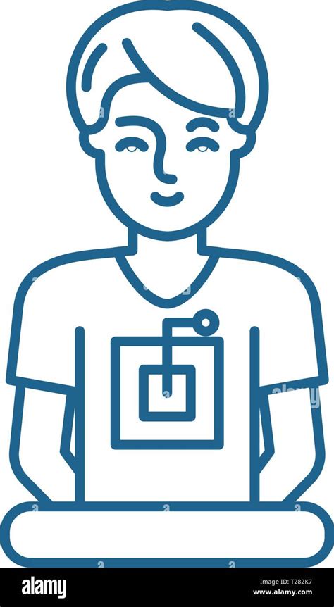 Computer Specialist Line Icon Concept Computer Specialist Flat Vector