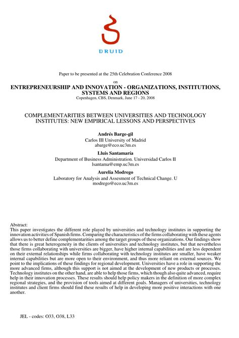 Pdf Complementarities Between Universities And Technology Institutes New Empirical Lessons