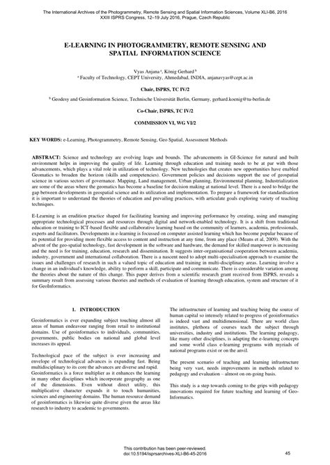 Pdf E Learning In Photogrammetry Remote Sensing And Spatial Information Science