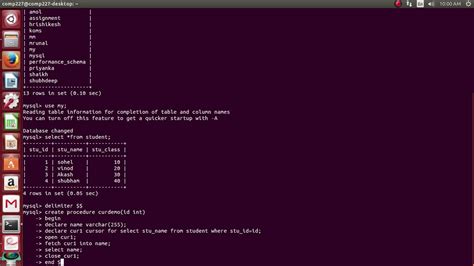 Cursor Execution On Mysql Ubuntu Created By Computer Engineering Mmit Youtube