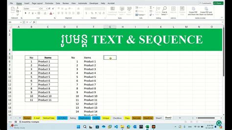 Insert Text Into Sequence Formula រូបមន្ត Sequence Text In Excel Rean Khmer Computer Youtube