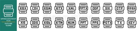 File Type Icon Spreadsheet Set With Outline Design Document Format