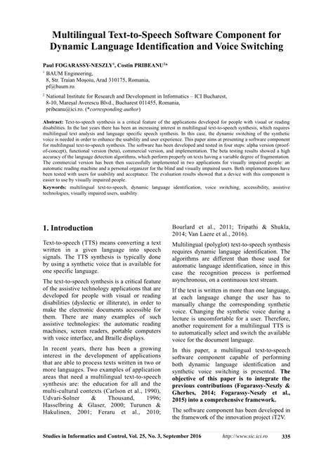 Pdf Multilingual Text To Speech Software Component For Dynamic Language Identification And