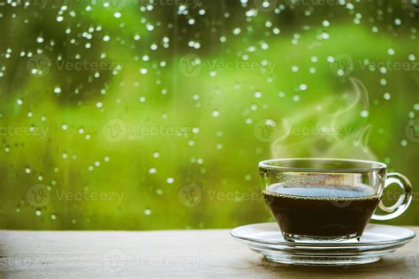 Cup Of Coffee On The Table Inside The Window Coffee Break In The