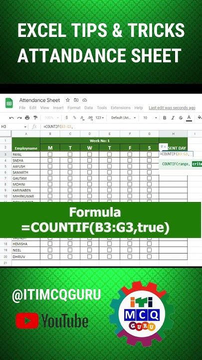 Excel Tips And Tricks Attendance Sheet Shorts Youtubeshorts Excelformula Exceltricks
