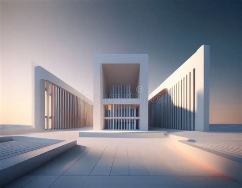 Architectural Rendering Of A Modern Building In A Simple And Clean Geometry Stock Illustration