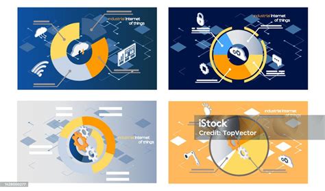 스마트 분석 산업용 사물 인터넷 네 개의 원형 차트 분석 진행률 데이터 집합 0명에 대한 스톡 벡터 아트 및 기타 이미지 0명 그래프 금융 Istock