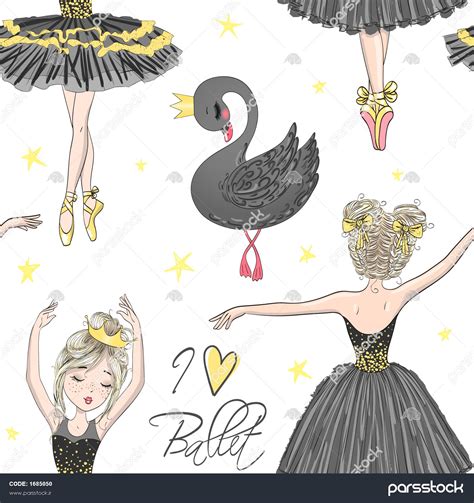 الگوی بدون درز کارتونی با دختران زیبا دوست‌داشتنی بالرین‌های کوچک و