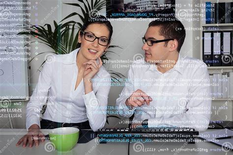 Team Of Computer Programmers Analyzing Code Stock Image Image Of