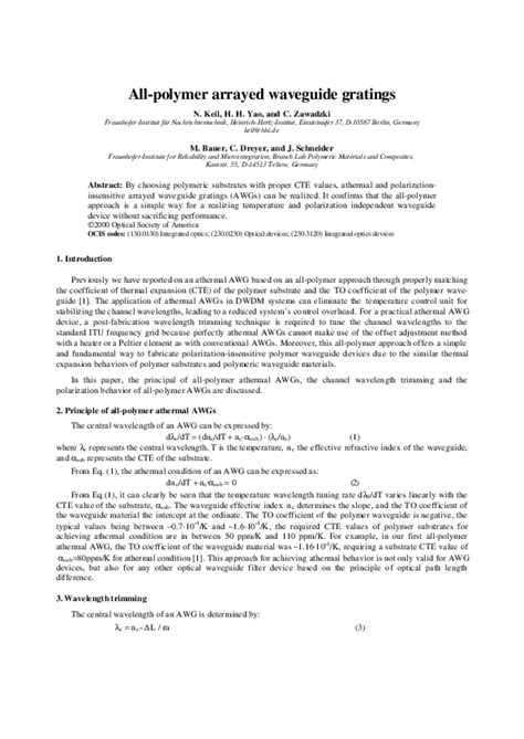 Pdf Athermal All Polymer Arrayed Waveguide Grating Multiplexer