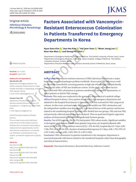 Pdf Factors Associated With Vancomycin Resistant Enterococcus Colonization In Patients