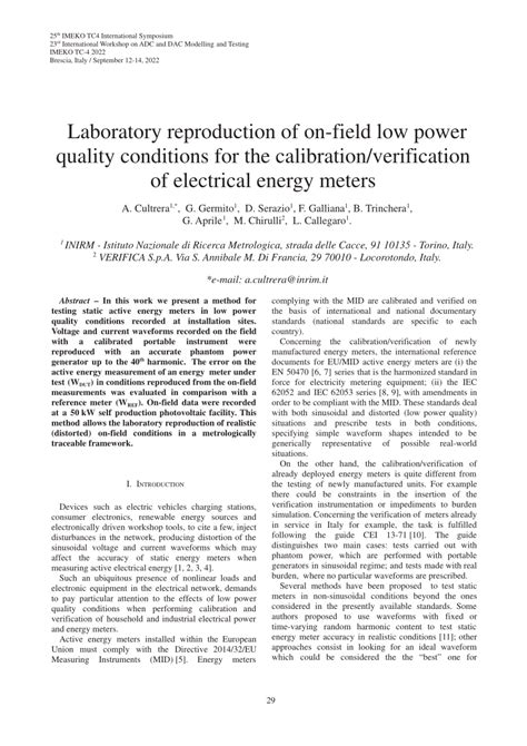 PDF Laboratory Reproduction Of On Field Low Power Quality Conditions For The Calibration
