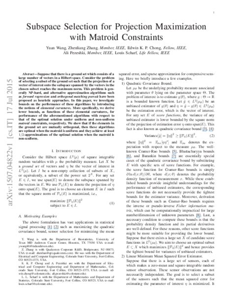 Pdf Subspace Selection For Projection Maximization With Matroid Constraints