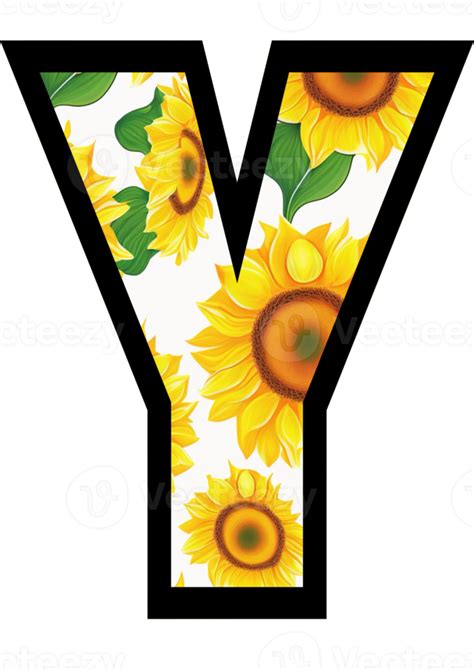 Sunflower Floral Alphabet Letter Y With Yellow Sunflower Pattern
