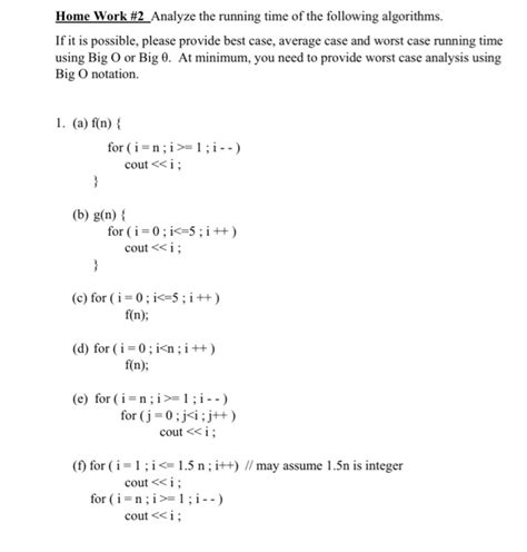 Solved Home Work 2analyze The Running Time Of The