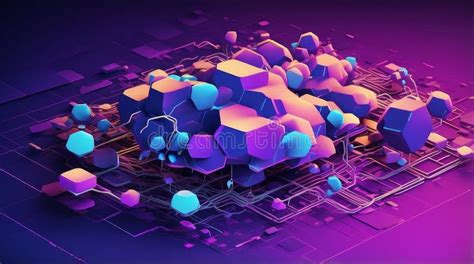 Futuristic Vector Of Quantum Computing Nodes And Cloud Networks In Isometric Style Stock