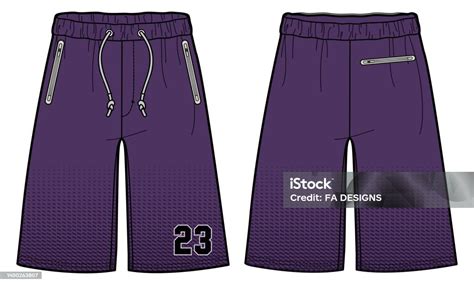 농구 반바지 저지 디자인 벡터 템플릿 복싱 축구 배구 럭비 테니스 배드민턴 및 대형 액티브 웨어 반바지 디자인을위한 전면 및 후면보기가있는 넓은 다리 반바지 개념 0명에