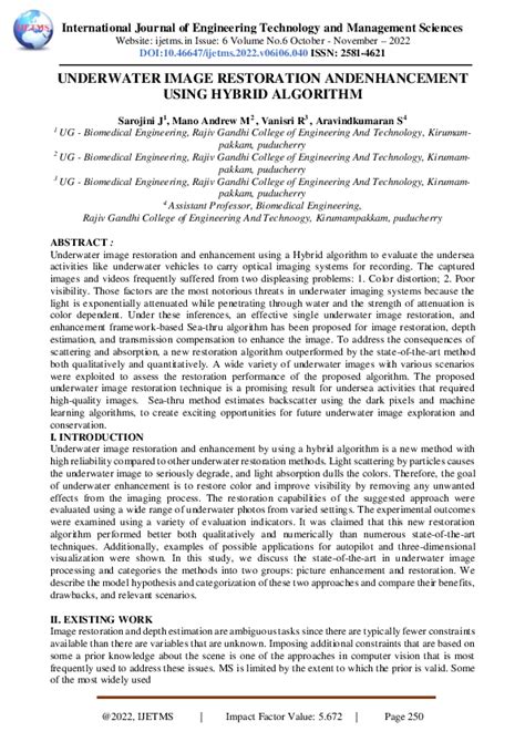 Pdf Underwater Image Restoration Andenhancement Using Hybrid Algorithm