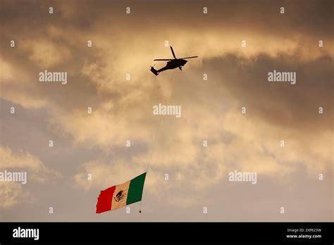 Ciudad De M Xico M Xico November Helicopter In Flight Shows A Mexican Flag To