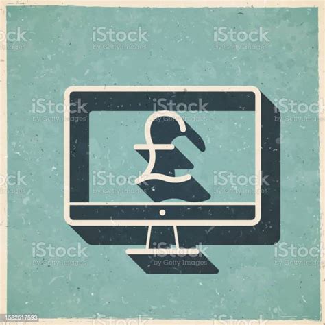 파운드 기호가 있는 데스크톱 컴퓨터입니다 복고풍 빈티지 스타일의 아이콘 오래된 질감의 종이 개념에 대한 스톡 벡터 아트 및 기타 이미지 Istock