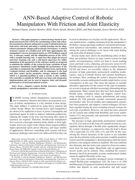 Pdf Ann Based Adaptive Control Of Robotic Manipulators With Friction And Joint Elasticity