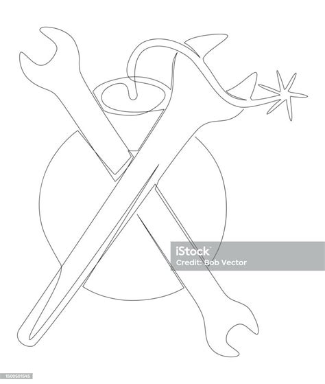 폭탄과 렌치의 연속 라인 가는 선 그림 벡터 개념입니다 등고선 그리기 창의적인 아이디어 강철에 대한 스톡 벡터 아트 및 기타 이미지 Istock