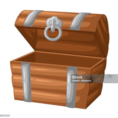 오픈 커버 흰색 배경 벡터 일러스트 레이 션 빈티지 나무 가슴 오픈 뚜껑 벡터 그림 웹 사이트 페이지와 모바일 응용 프로그램 디자인에 고립 된 나무 빈 가슴 가득 찬에 대한