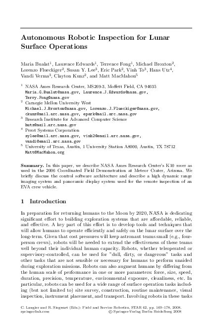 Pdf Autonomous Robotic Inspection For Lunar Surface Operations