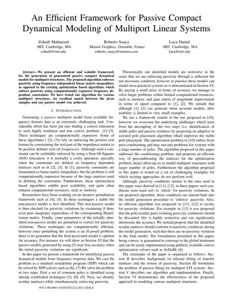 Pdf An Efficient Framework For Passive Compact Dynamical Modeling Of Multiport Linear Systems