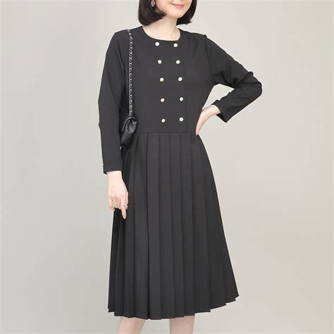 포스티 더블 금단추 플리츠 여성 라운드 봄 가을 긴팔 롱 원피스 K02347