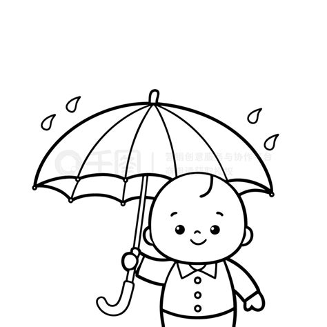 简笔画免抠元素 矢量人物线条简笔画打伞小男孩 素材免费下载 1536像素 Ai格式 编号70901386 千图网