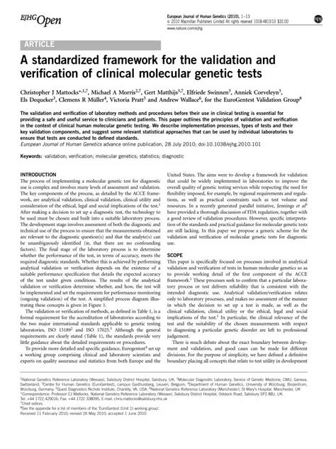 Pdf A Standardized Framework For The Validation And Validation Pdf A Standardized Framework For The Validation And Validation