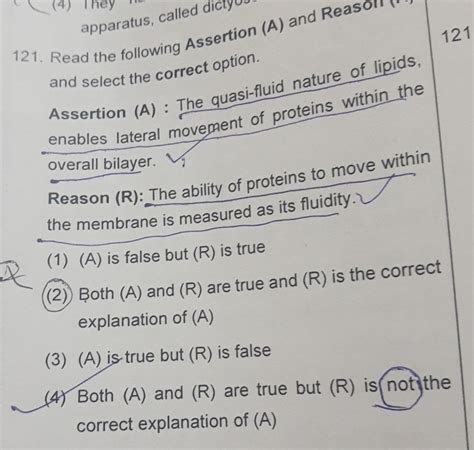 121 Read The Following Assertion A And Reason R And Select The Correct Option Assertion A