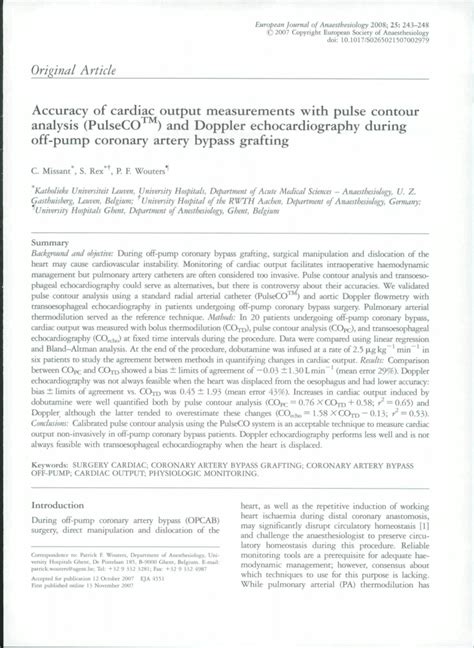 PDF Accuracy Of Cardiac Output Measurements With Pulse Contour Analysis PulseCO TM And