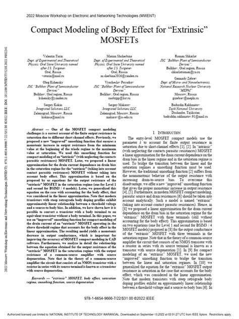 Compact Modeling Of Body Effect For Extrinsic Mosfets Pdf Field Effect Transistor Mosfet