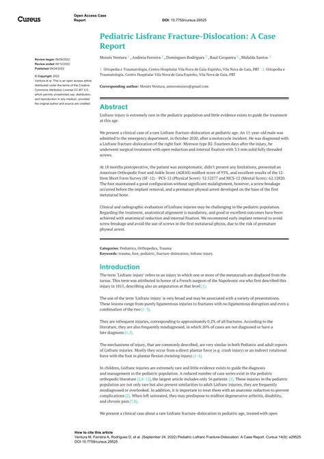 Pdf Pediatric Lisfranc Fracture Dislocation A Case Report