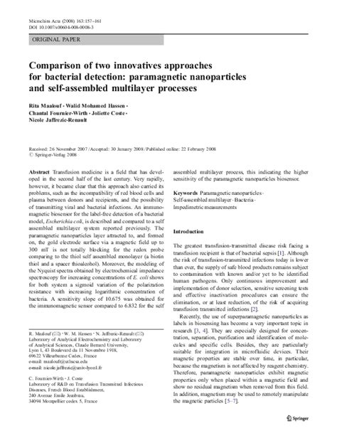 Pdf Comparison Of Two Innovatives Approaches For Bacterial Detection Paramagnetic