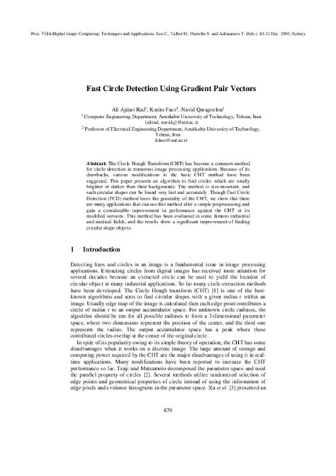 Pdf Fast Circle Detection Using Gradient Pair Vectors Karim Faez
