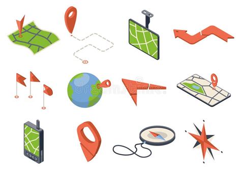 Gps Navigation Icon Set Isometric Automotive Navigation System Symbols