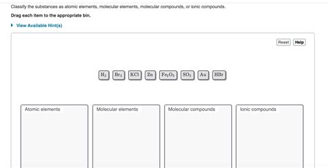 solved classify the substances as atomic elements molecular